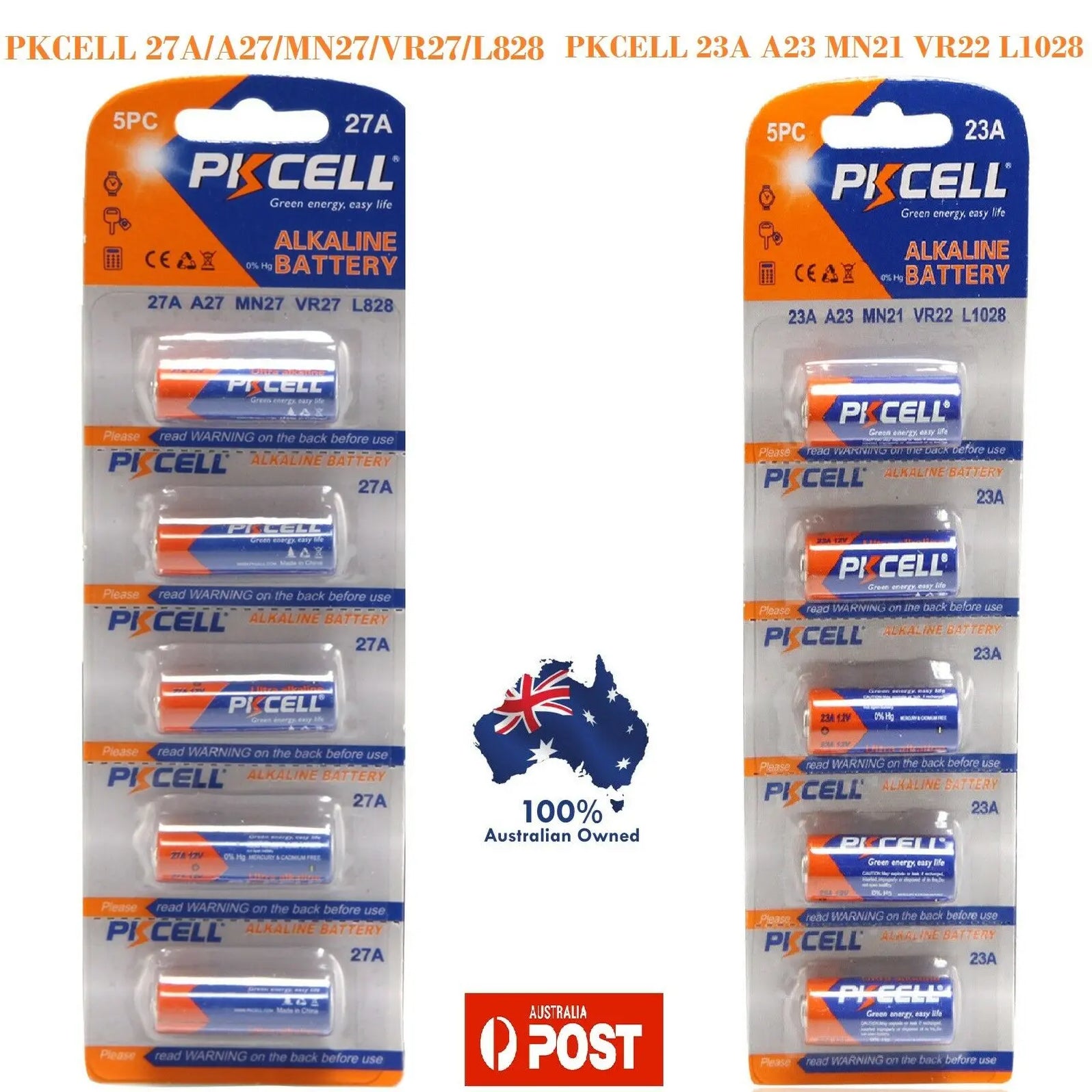 23A 12V or 27A MN27 12V PKCELL Alkaline 12V Battery — JUST BATTERIES ...